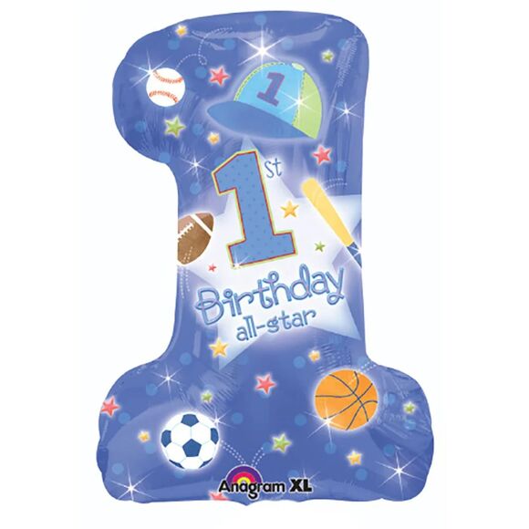 Party Supplies | 1st Birthday Number 1 Sports Theme Jumbo Balloon ...